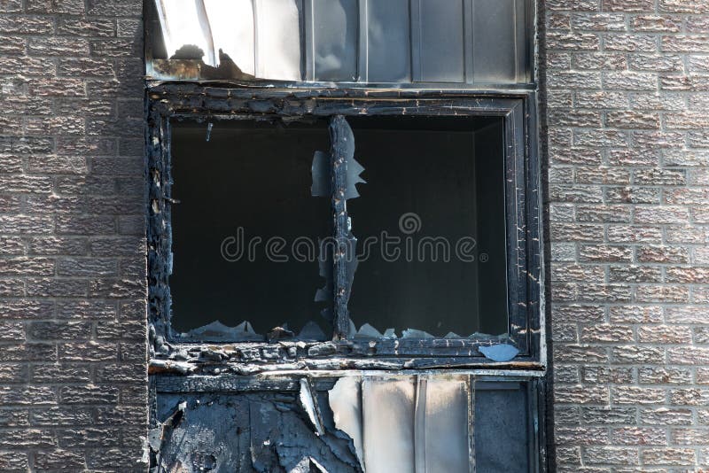 Burned Window after House Fire Stock Image - Image of fire, heavy ...
