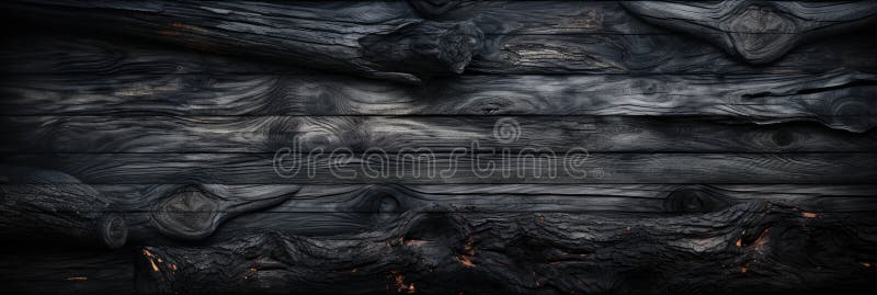 Burned Wood Texture Background, Banner with Charred Black Timber ...