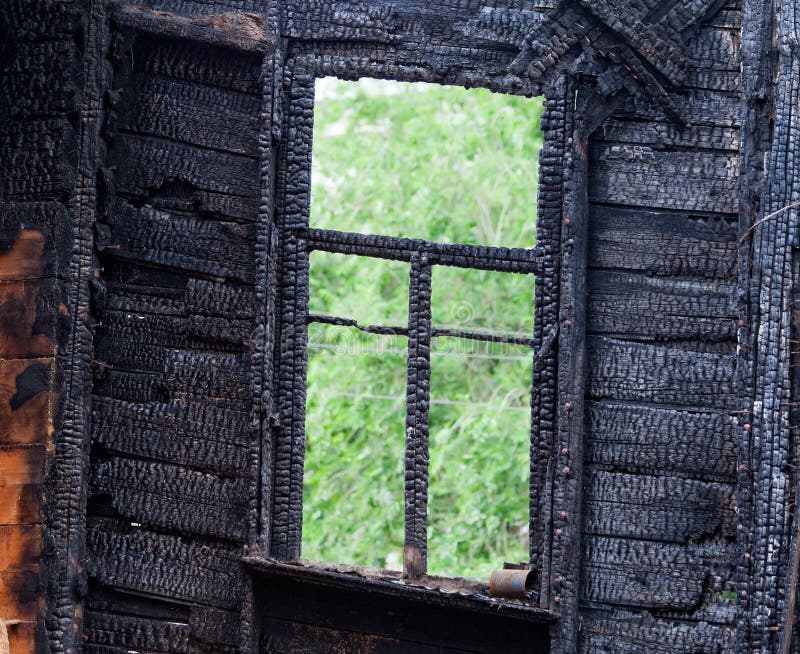Burn out wood roof stock photo. Image of damaged, window - 13424314