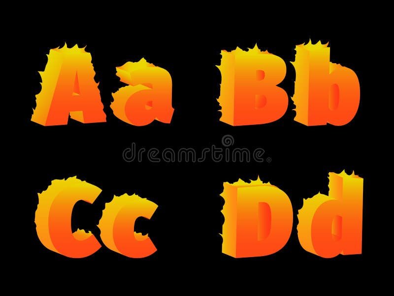 Fire Letters A, B, C, D stock illustration. Illustration of alphabet ...