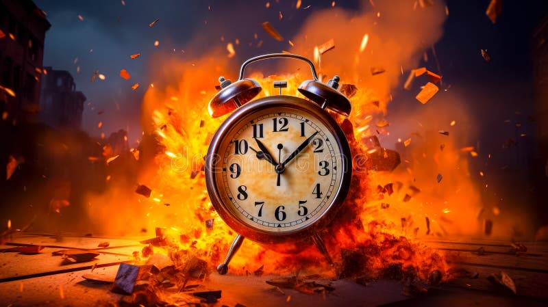 Burning Alarm Clock on Fire Background. Time is Running Out Concept ...