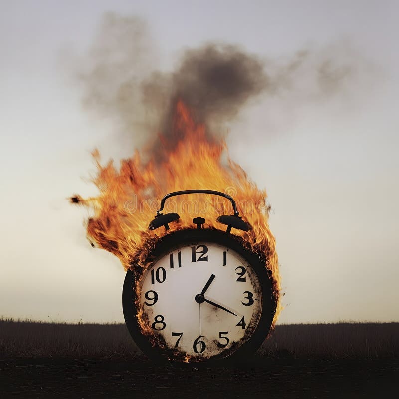 Burning Alarm Clock on Fire with Flames. Burn Time Stock Image - Image ...