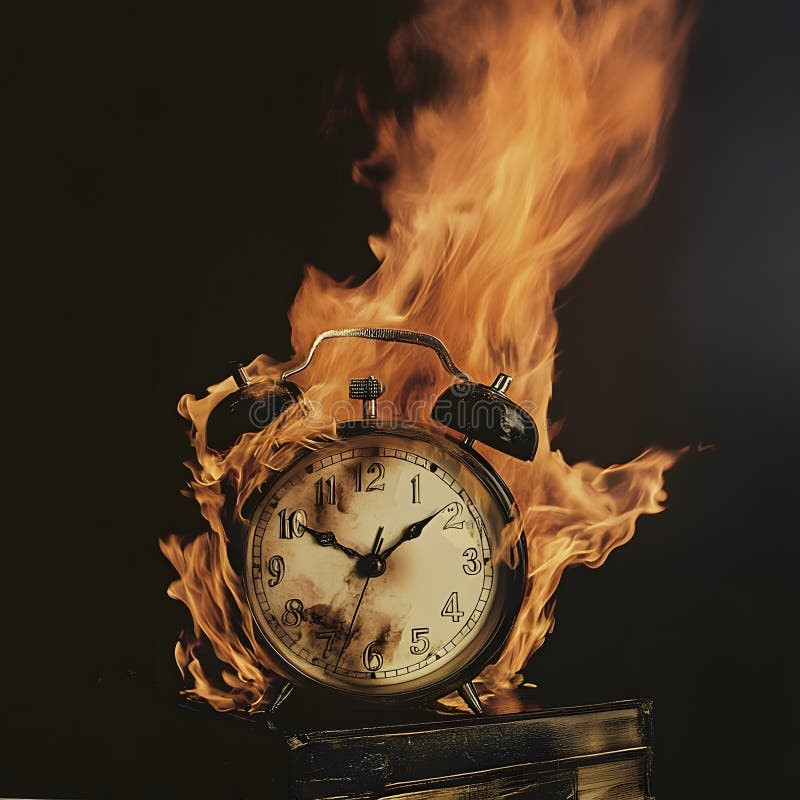 Burning Alarm Clock on Fire with Flames. Burn Time Stock Image - Image ...