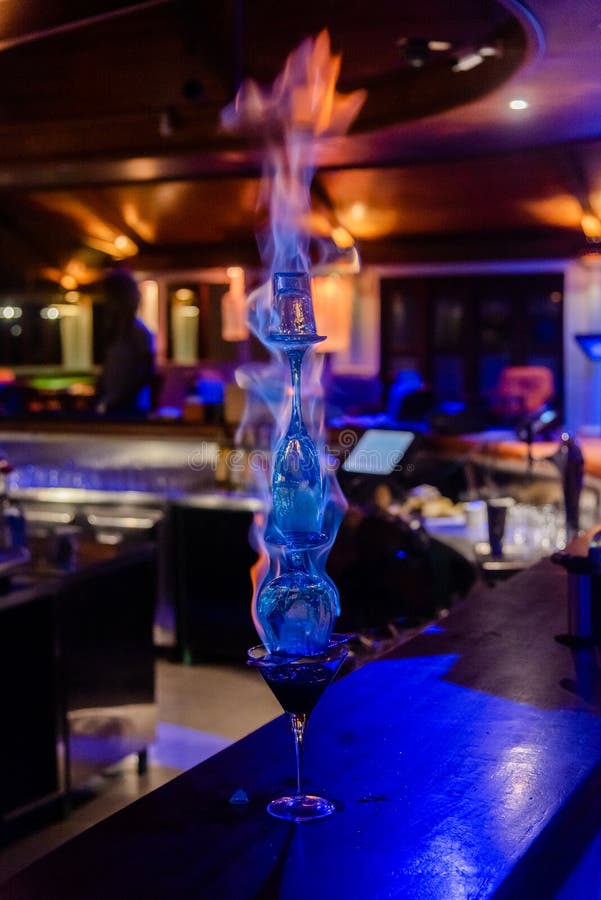 Burning Alcohol Cocktail on the Bar Table during Party Stock Photo ...