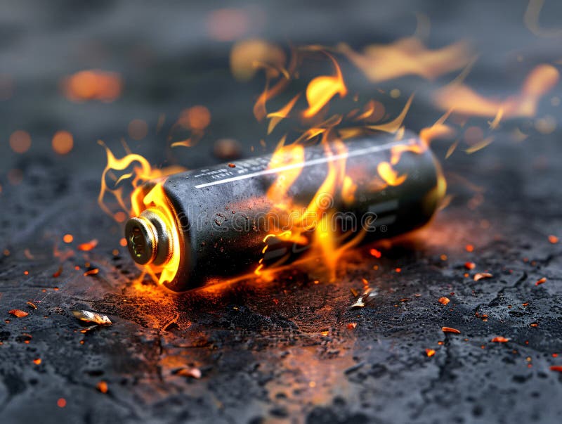 Burning Alkaline Battery. AI Created. Stock Image - Image of flames ...