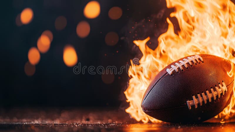 Burning American Football Athletic on Fire Flying, Exploding with ...