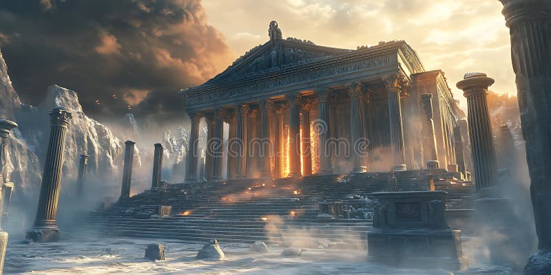 Burning Ancient Greek Temple Ruins Dramatic Digital Artwork Stock ...