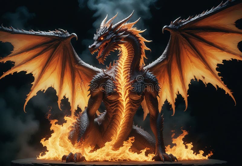 Burning Angel Dragon Wings, Dark Atmospheric Mood Stock Illustration ...