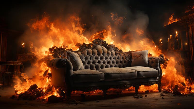 Burning Antique Sofa, Generative AI Stock Illustration - Illustration ...