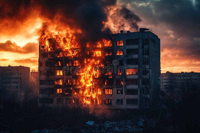Burning Apartment Building, Dramatic Lighting Stock Illustration ...