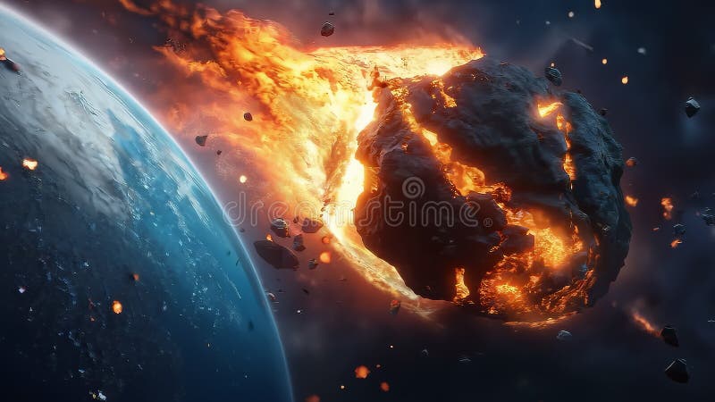 Burning Asteroid Approaching Planet Earth Stock Video - Video of meteor ...