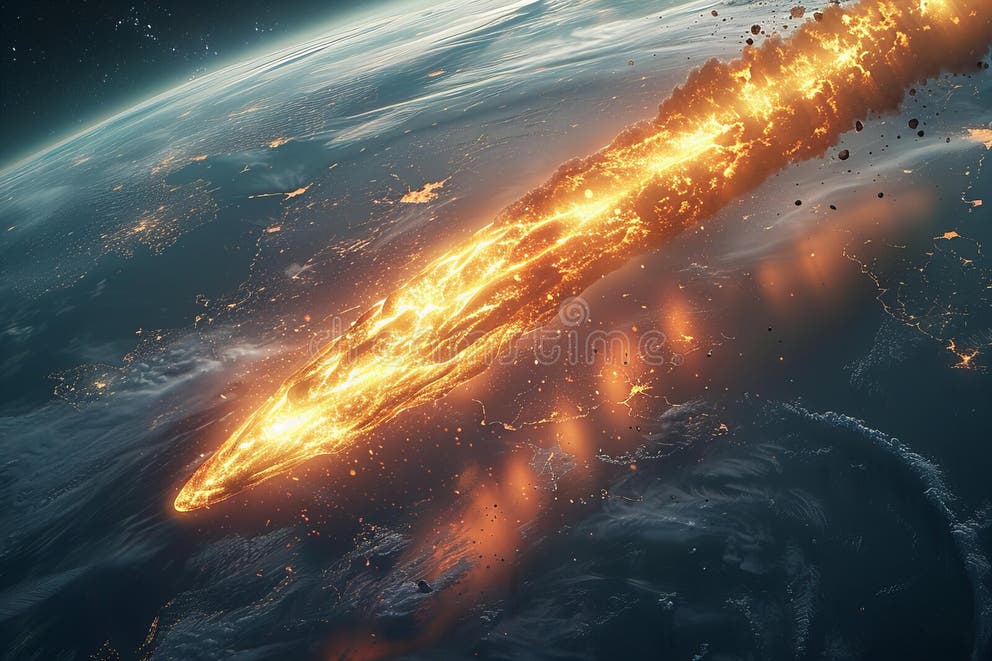 A Burning Asteroid Falling from the Sky, Seen Over Earth S Surface ...