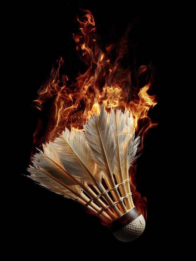 Burning Badminton Shuttlecock on Black Background Stock Illustration ...
