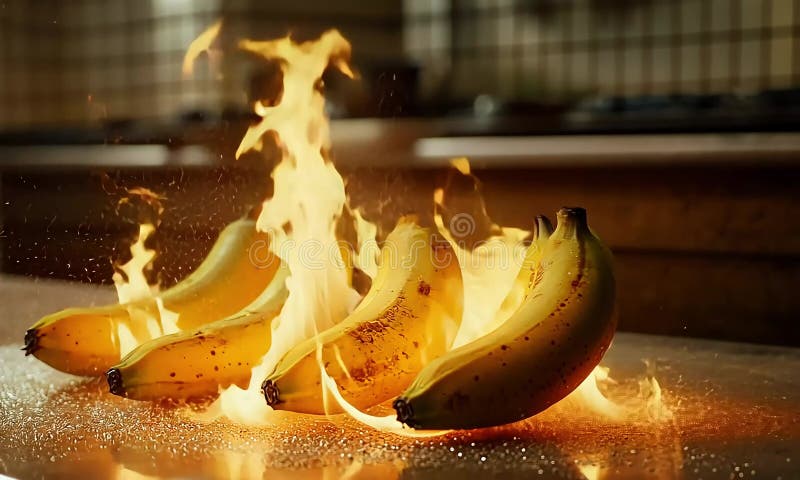 Burning bananas in flames stock footage. Video of fire - 366232950