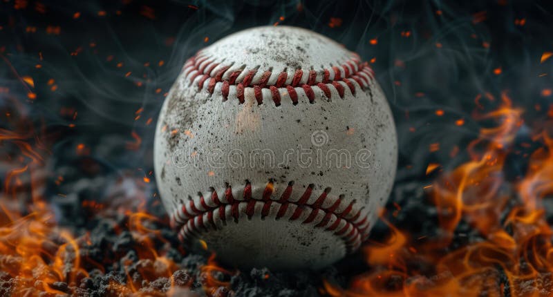 Burning Baseball in Dark Environment Stock Illustration - Illustration ...
