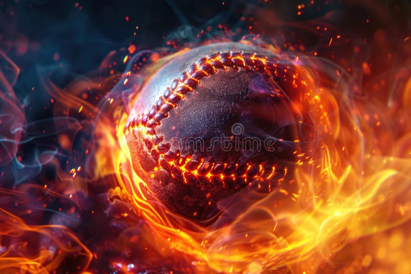 A Burning Baseball with Flames Engulfing Its Surface Stock Image ...