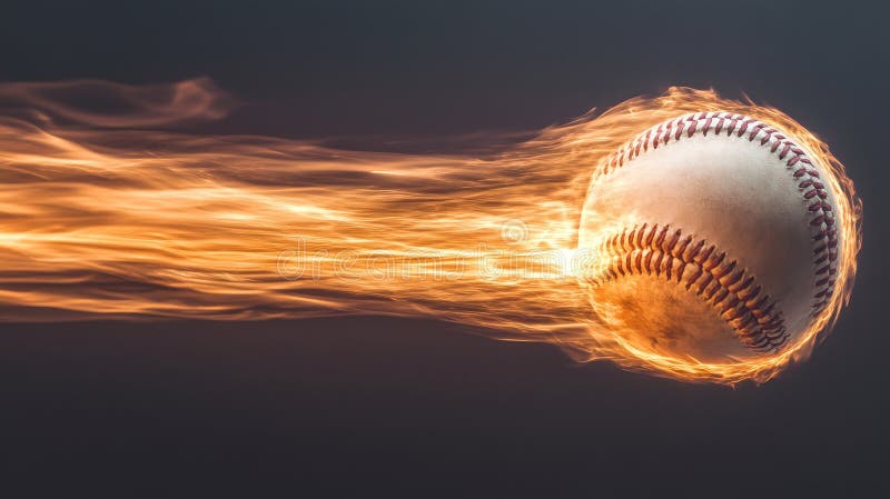 Burning Baseball in Motion Detailed Close-up, Stitching and Dramatic ...