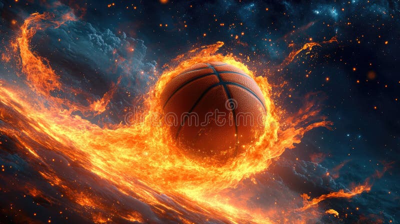 A Burning Basketball Ball Flying with Fire Flames Stock Illustration ...