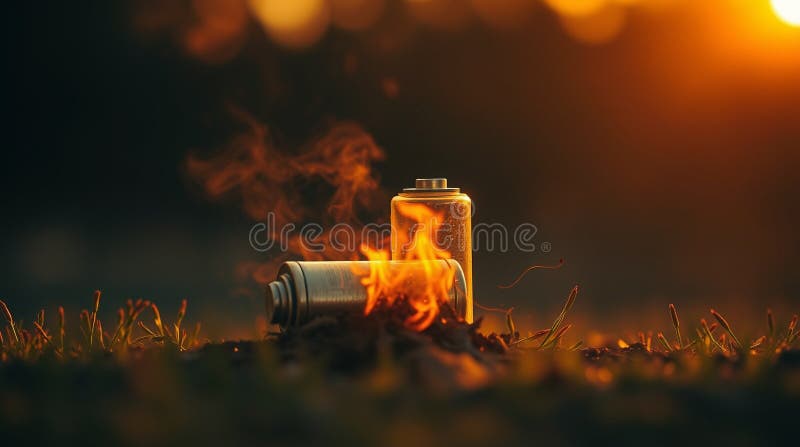 Burning Batteries at Sunset. a Cautionary Image about the Dangers of ...