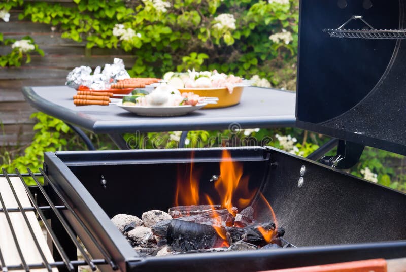 Burning BBQ Coal stock photo. Image of gourmet, mushroom - 5529730