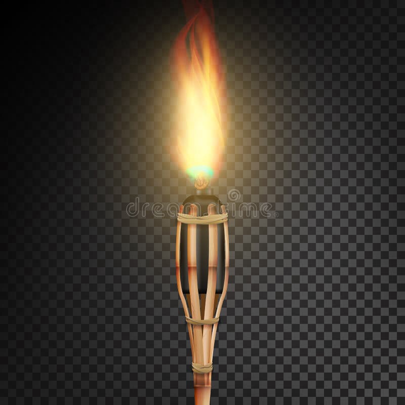 Burning Beach Bamboo Torch with Flame. Realistic Fire. Realistic Fire ...