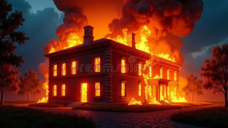 A Burning Big House is Burning All Over the Area Stock Image - Image of ...
