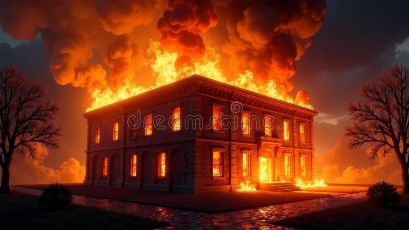 A Burning Big House is Burning All Over the Area Stock Image - Image of ...