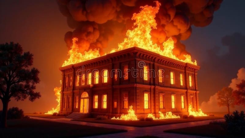 A Burning Big House is Burning All Over the Area Stock Photo - Image of ...
