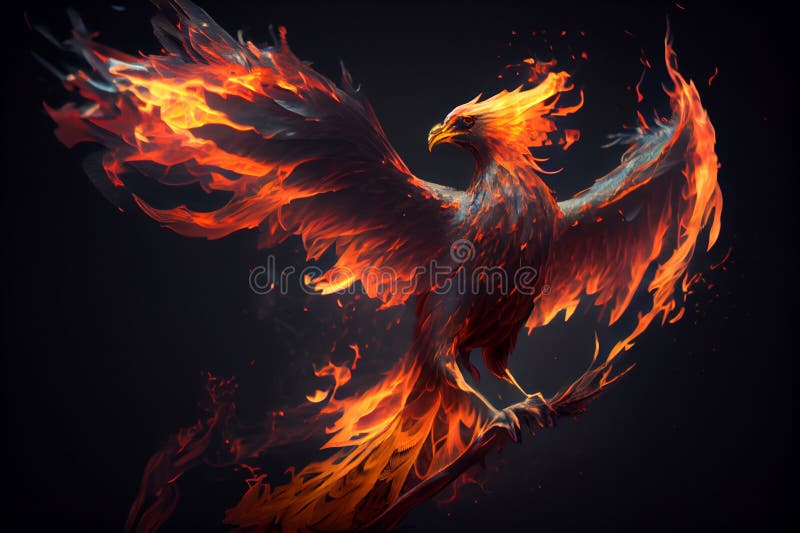 Burning Bird Phoenix on Black Background. AI Generated Stock ...