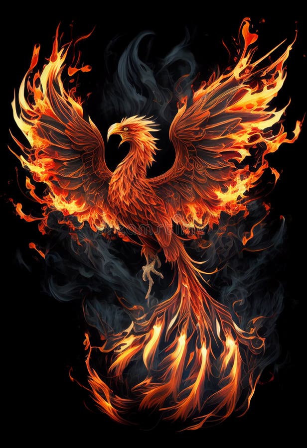 Burning Bird Phoenix on Black Background. AI Generated Stock ...