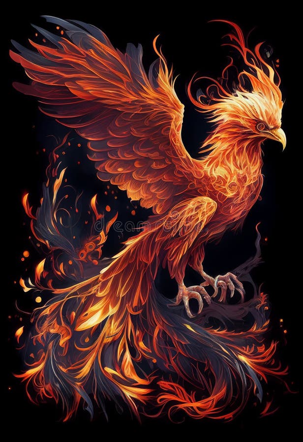 Burning Bird Phoenix Rising Form Flames and Fire Stock Illustration ...