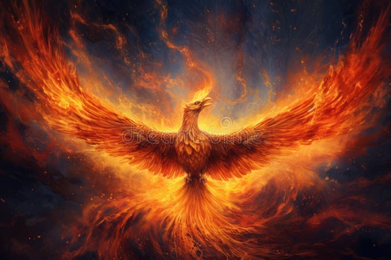 Burning Bird Phoenix Rising Form Flames and Fire Stock Illustration ...