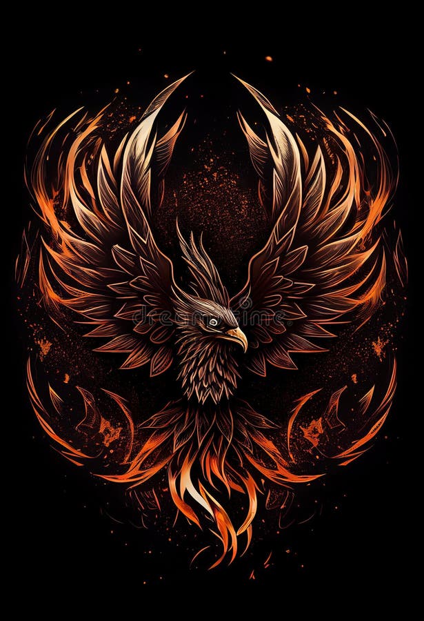 Burning Bird Phoenix Rising Form Flames and Fire Stock Illustration ...