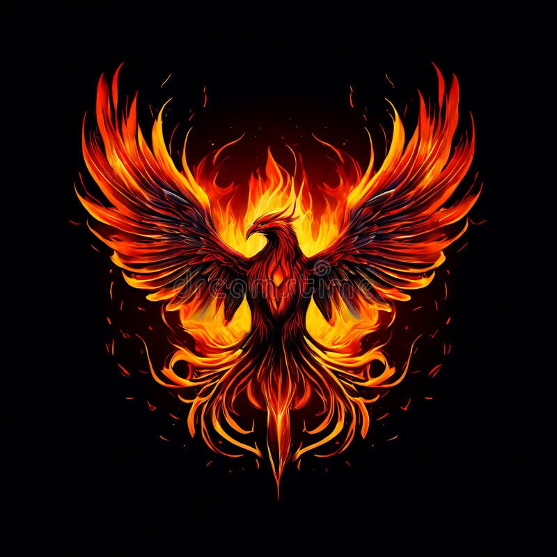 Burning Bird Phoenix Rising Form Flames and Fire Stock Illustration ...