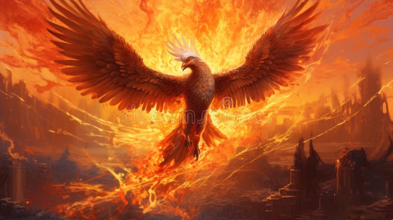 A Burning Bird Phoenix is Taking Off from the Sun. Bird Phoenix Stock ...