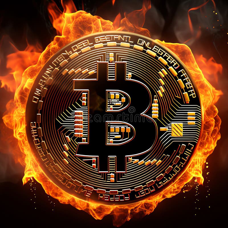 Burning Bitcoin, AI Generated Stock Illustration - Illustration of ...