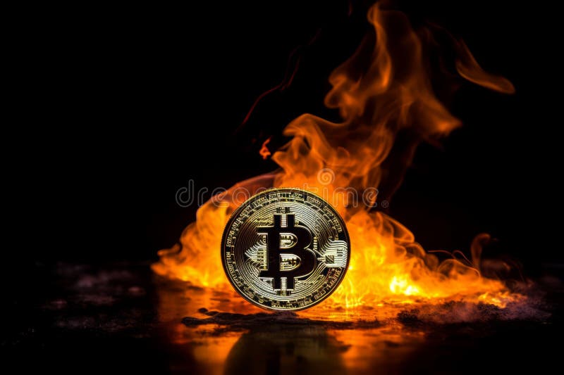 Burning Bitcoin Fire. Generate Ai Stock Illustration - Illustration of ...