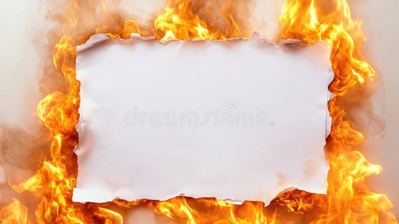 Burning Blank Sheet of Paper Surrounded by Dramatic Flames on White ...