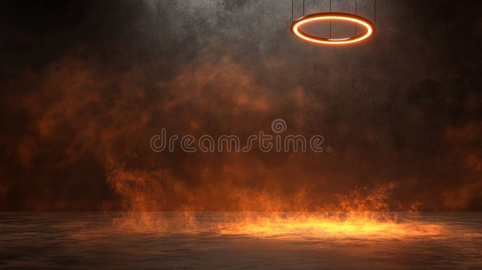 Burning Blaze Room with Shining Circular Light Stock Image - Image of ...