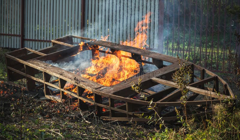 Burning Boat Frame, Outdoor Bonfire Stock Photo - Image of danger ...