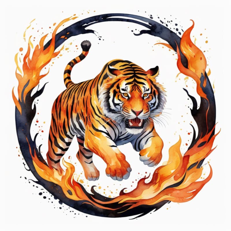 Burning Boldness: Tiger Leaping through the Fiery Circle Stock Photo ...