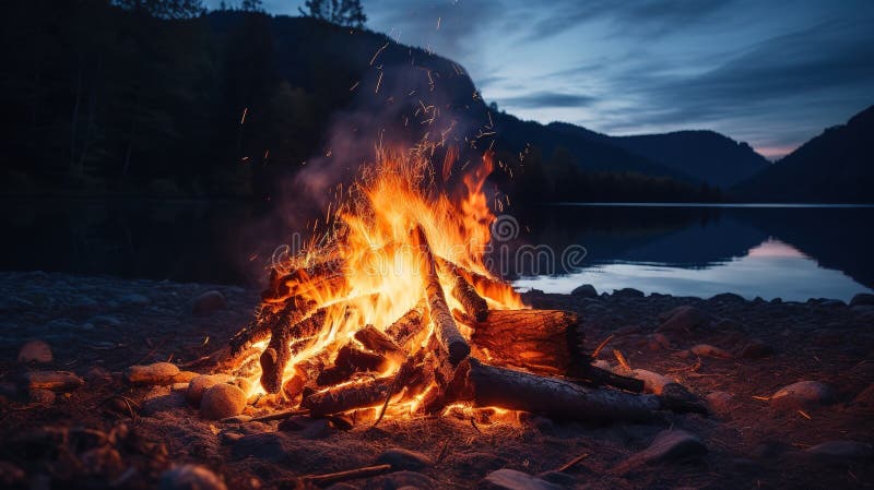 Burning Bonfire or Camp Fire in Outside Stock Photo - Image of firewood ...