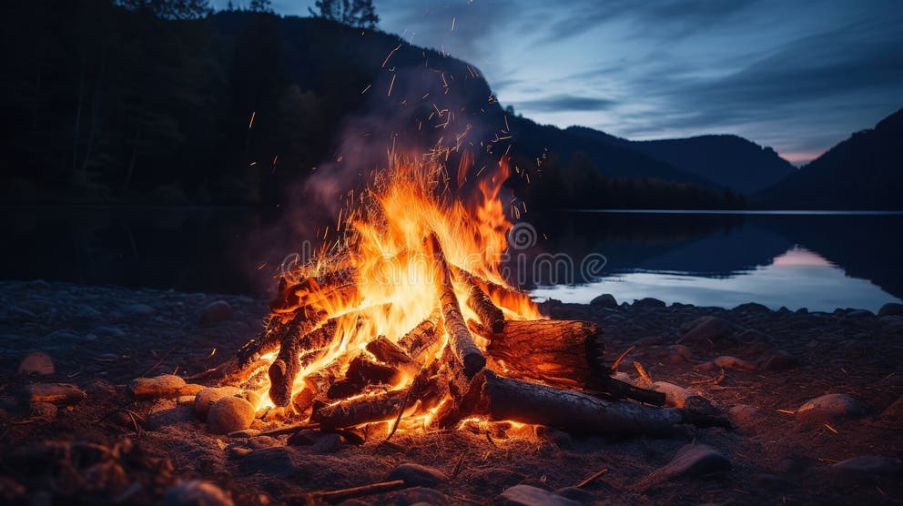 Burning Bonfire or Camp Fire in Outside Stock Photo - Image of firewood ...