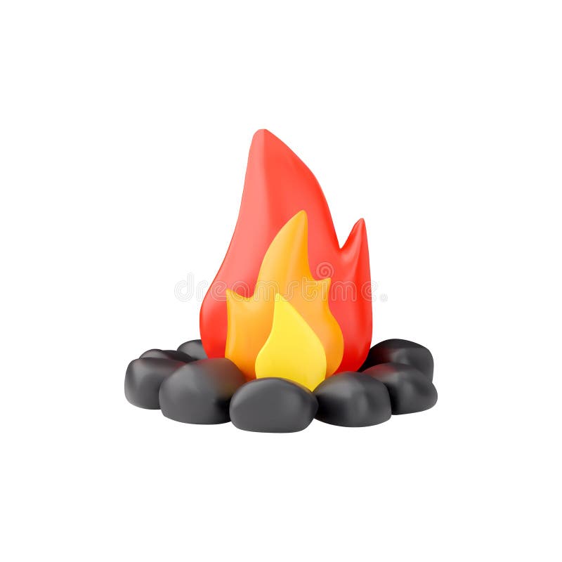Burning Bonfire or Campfire Laid Cobblestones Flame, 3d Realistic Design Element, Camping ...