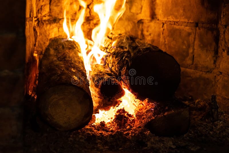 Burning Bonfire Logs on Fire Close Up, Fireplace with Wood Stock Photo ...
