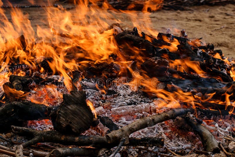 Burning Bonfire Outdoor One Spring Holiday Stock Image - Image of black ...