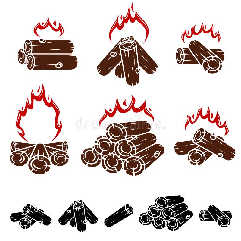 Burning Bonfire with Wood Set. Elements and Icons Collection Burning ...