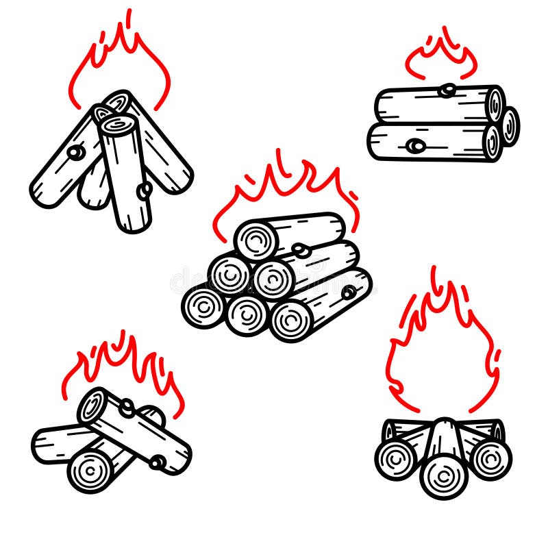 Burning Bonfire with Wood Set. Elements and Icons Collection Burning ...
