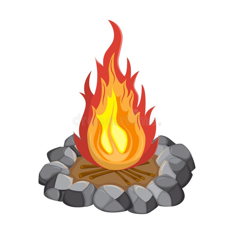 Burning Bonfire with Wood and Stones. Bright Fire Stock Vector ...
