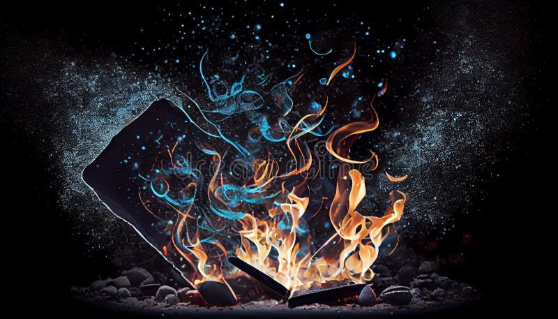 Burning Book on Black Background with Blue Flames. Stock Illustration ...